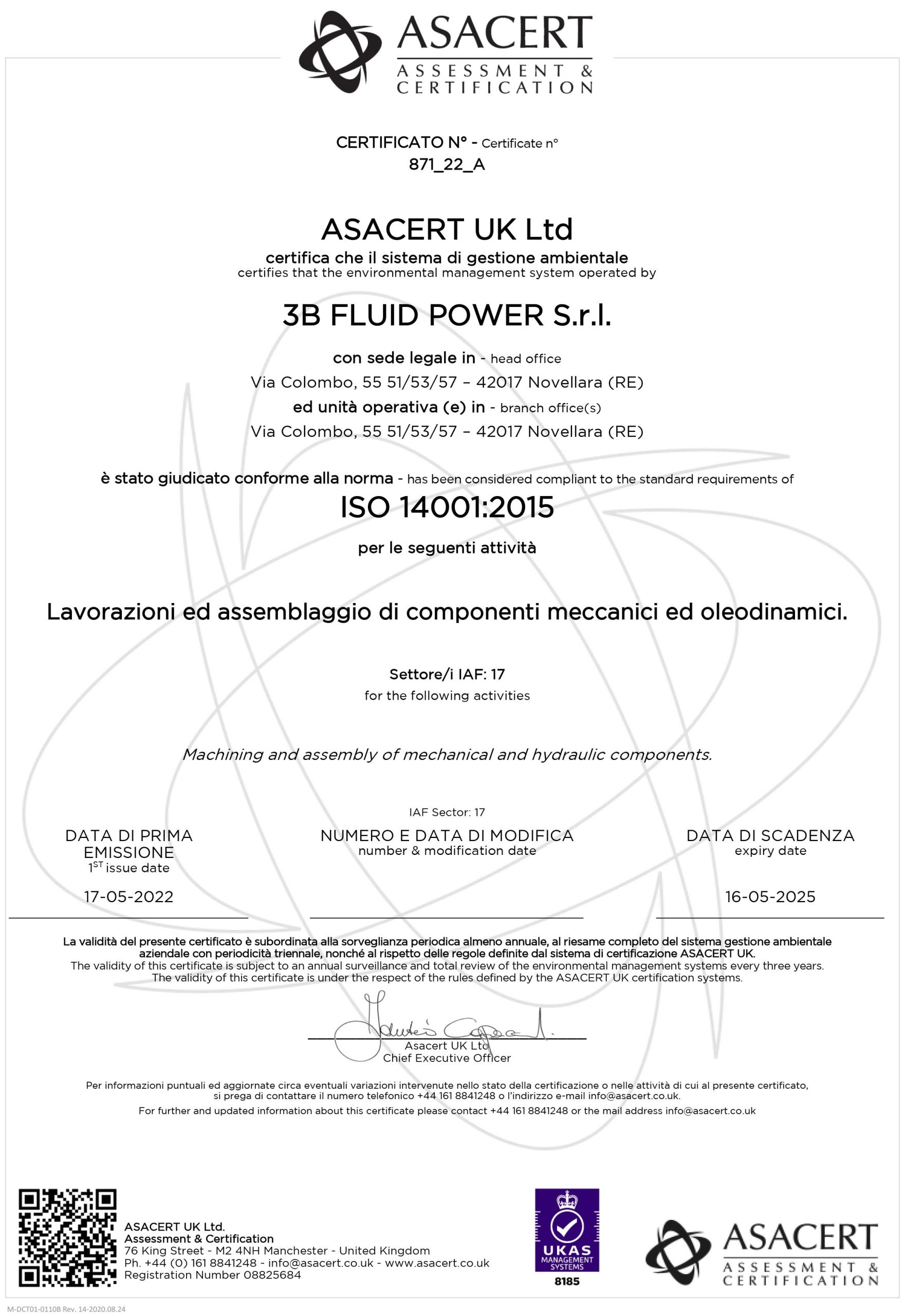 Produzione e sostenibilità: siamo certificati ISO 14001:2015 | 3B Fluid ...